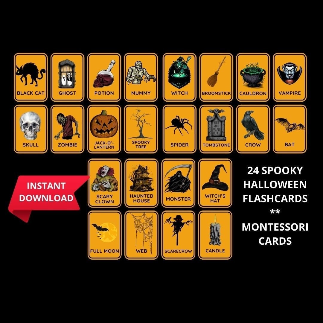 24 Printable Spooky Halloween Flashcards for Kids Halloween Flashcards ...