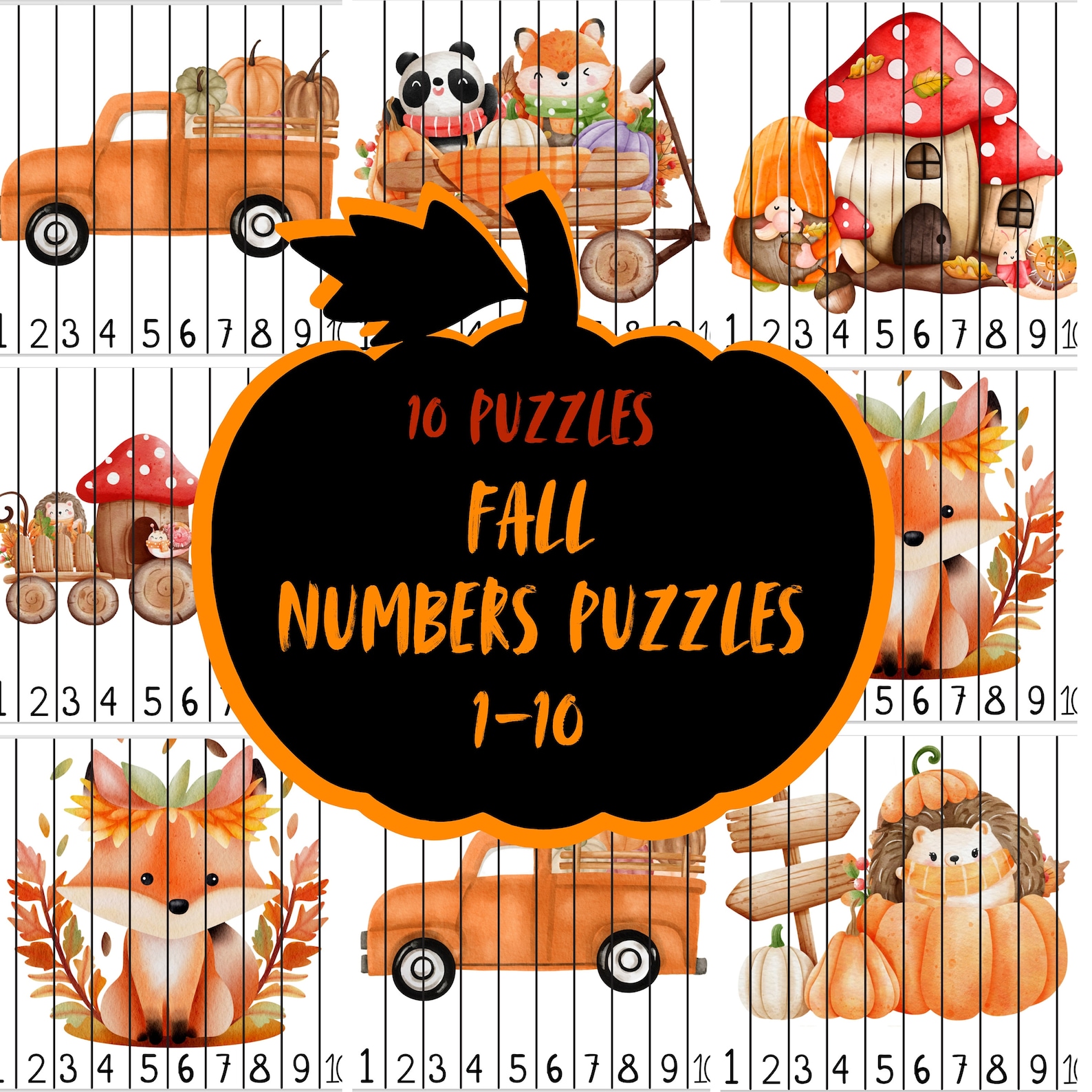 Preschool Printable Number Sequence Puzzles 1-10 Montessori Fall Math ...