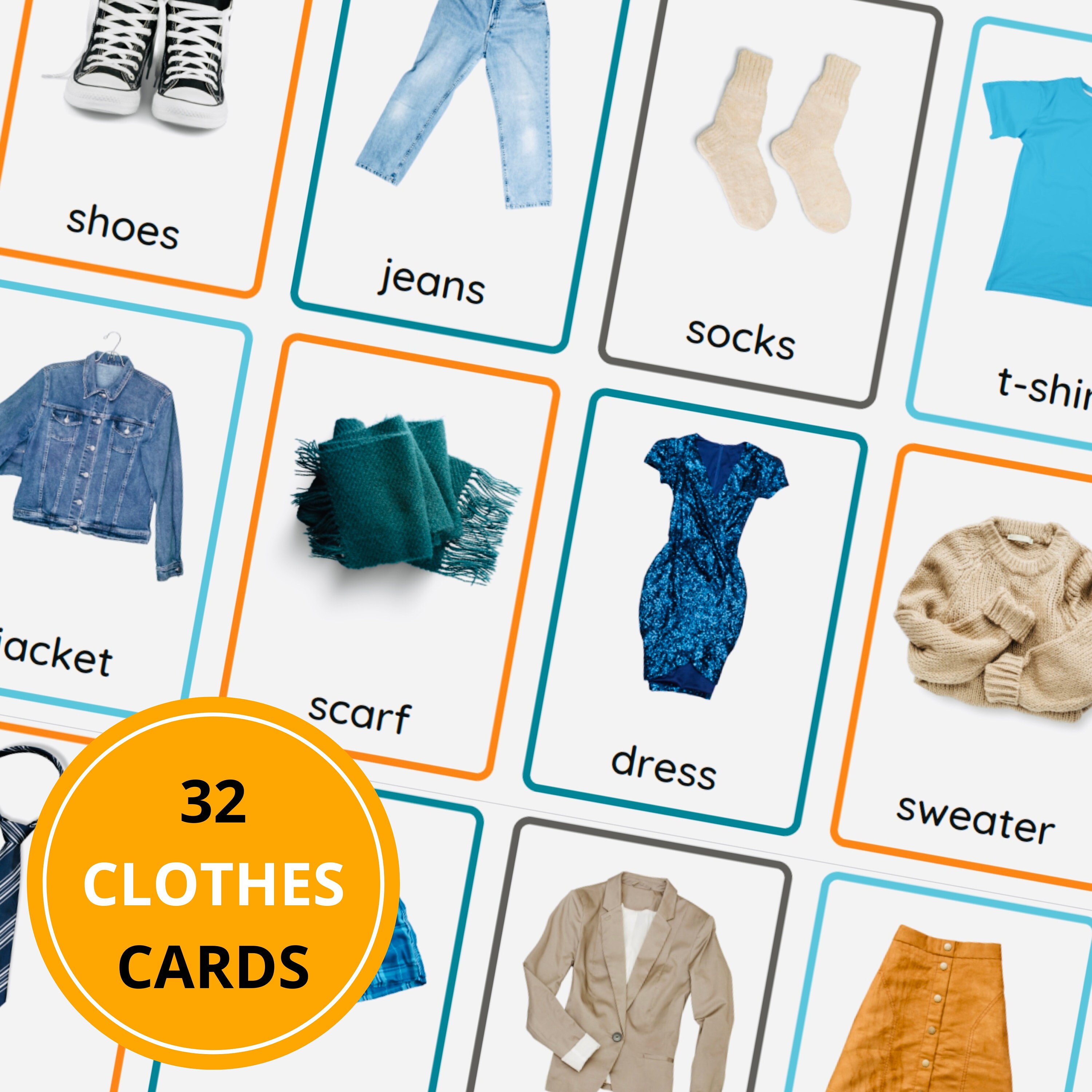 Clothes Flashcards Montessori Printable School Aids, English Lesson ...