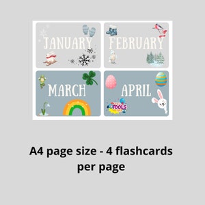 Months of the Year Flashcards, Montessori Calendar Cards (PDF Pattern ...
