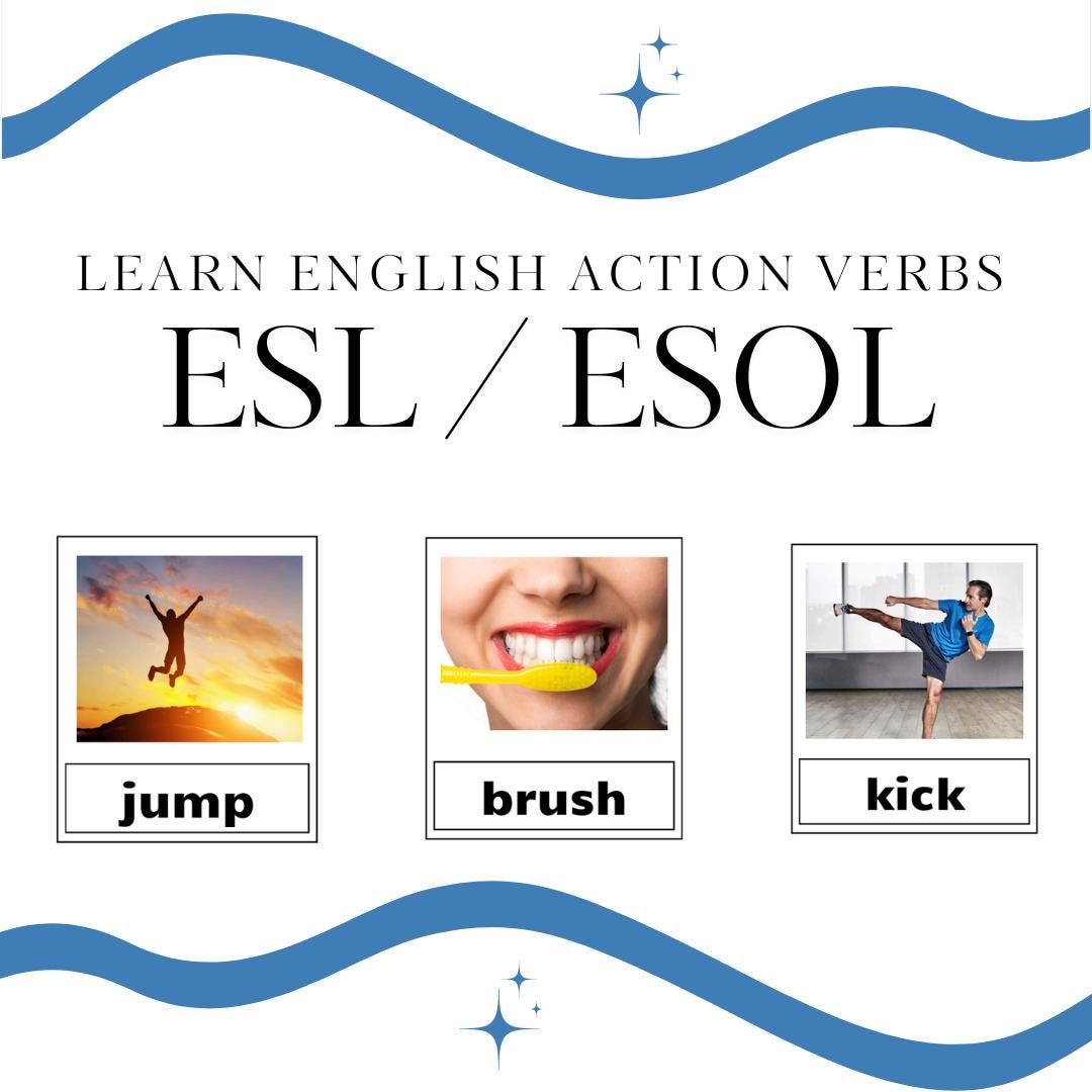ACTION VERB Flash Cards, ESL Vocabulary Real Pictures, Parts of Speech ...