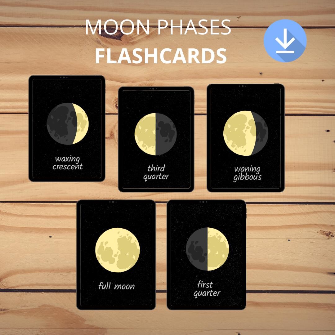 Moon Phases Flashcards | Montessori Printable Cards (PDF/PNG). - Etsy
