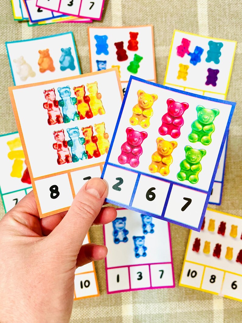 Gummy Bears Count and Clip Cards, Number Recognition (PDF Pattern). - Etsy