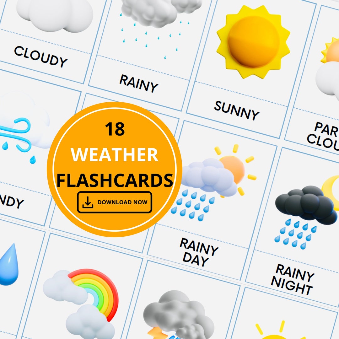 18 Weather Cards Montessori Flashcards Pre-school Cards Educational ...