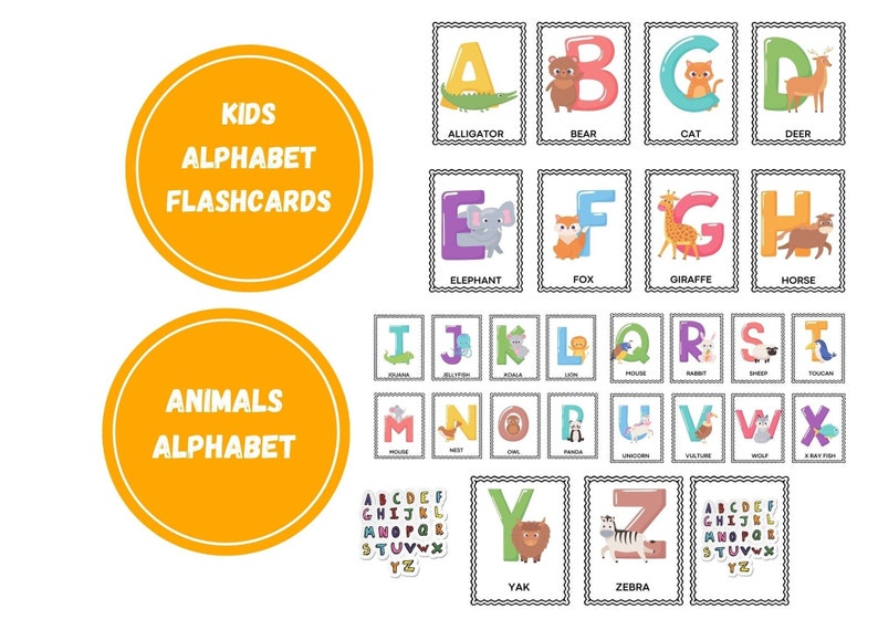 Alphabet Flashcards for Toddlers, Animal Alphabet Cards, Preschool ...