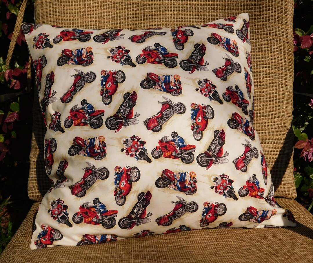 Motorcycle Pillow Cover / Envelope Closure/ 16" X 16" / 100% Cotton ...