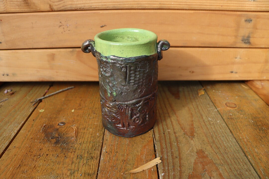 Copper and Green Raku Lustre Vase - Etsy