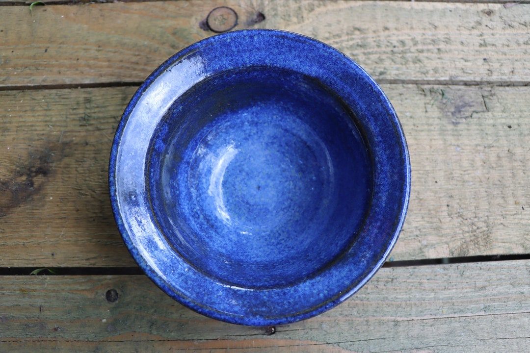 Blue Stoneware Bowl With Wide Rim - Etsy