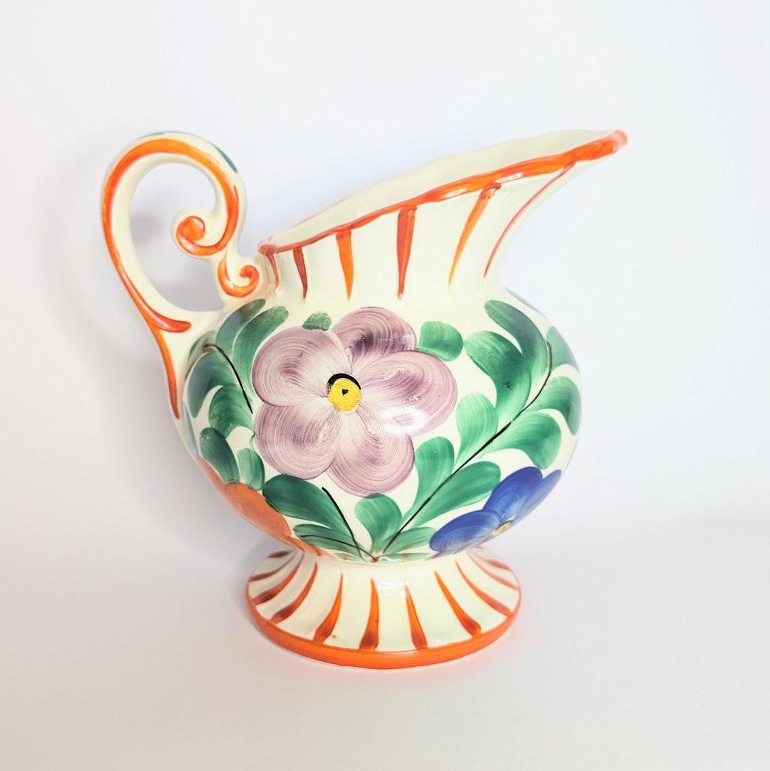 Hand-painted Art Deco Pottery Pitcher, Made in Czechoslovakia - Etsy