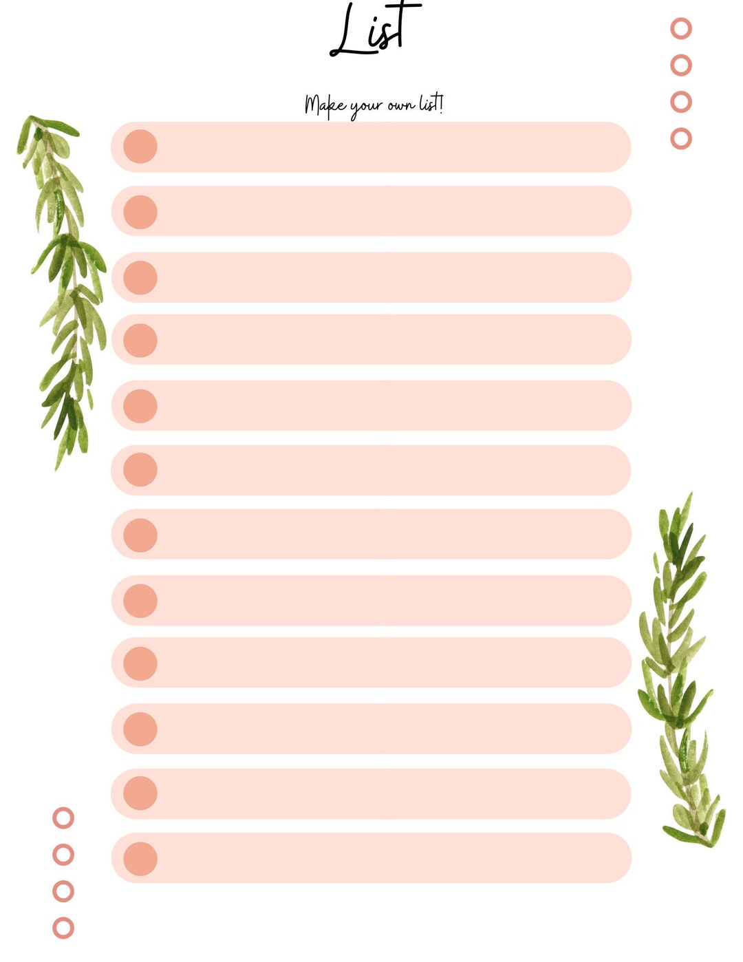 Make Your Own List Checklist 1 Page - Etsy