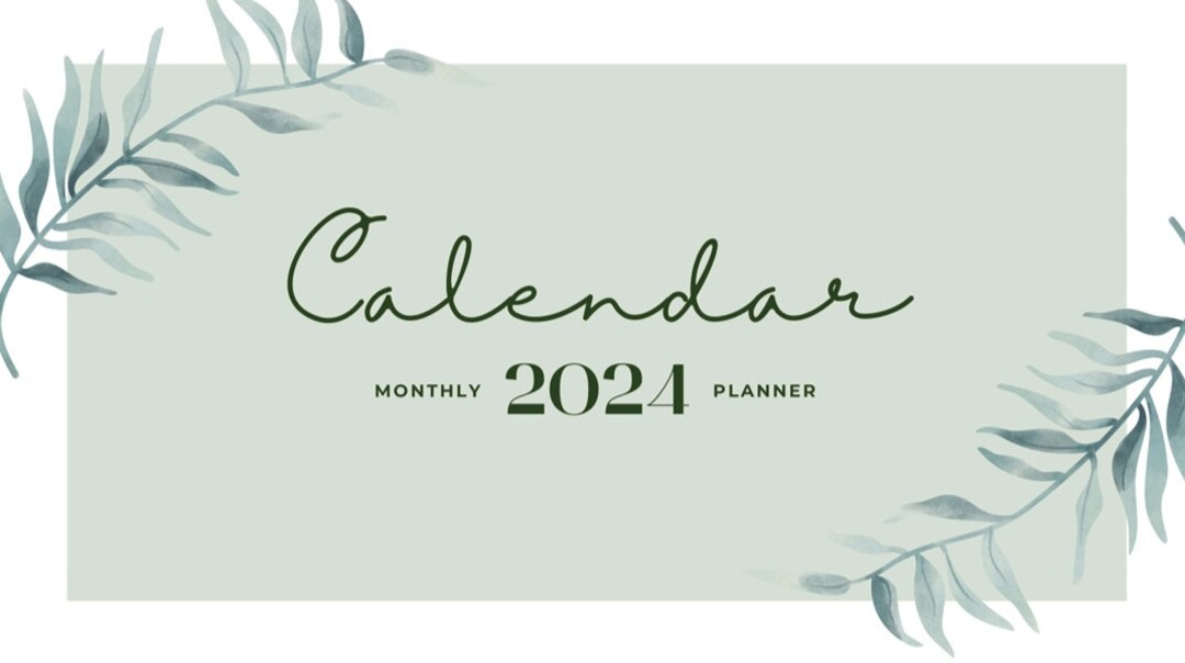 2024 PDF Monthly Calendar With Green and Leaves Design - Etsy