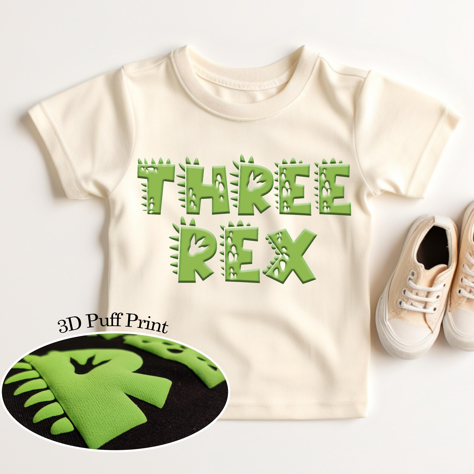 3D Puff Print, Three Rex Birthday Shirt, 3rd Dinosaur Birthday Tee ...