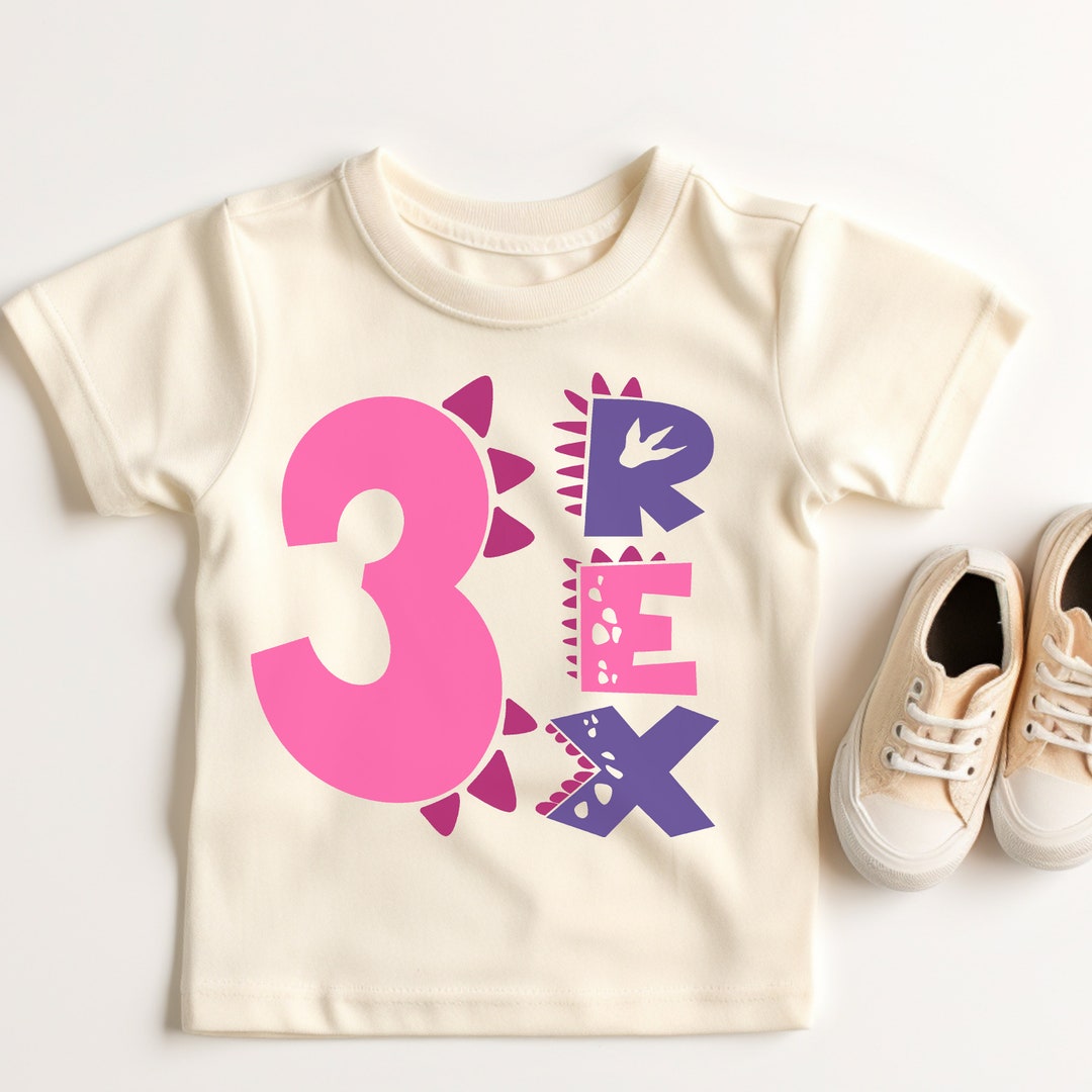 PINK Three Rex Birthday Shirt, 3rd Dinosaur Birthday Tee, Dino Birthday ...