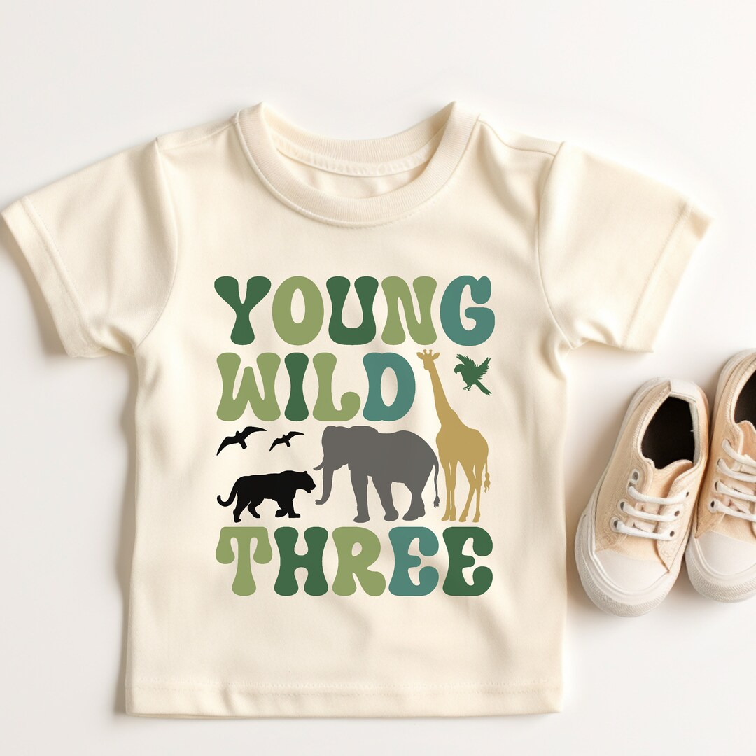 Young Wild Three Safari Theme Birthday Tee, Adventurer 3rd Birthday Outfit, Wild Animal Tee, Boy ...