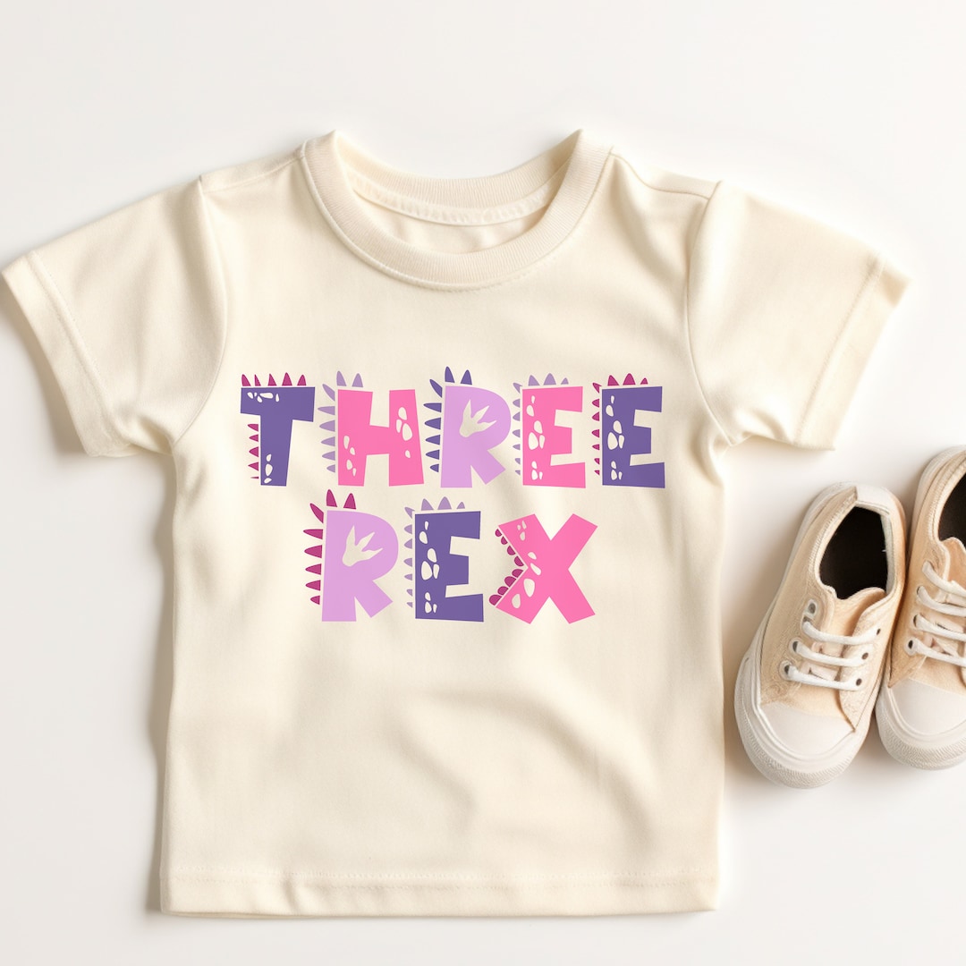 Three Rex Birthday Girl Tee, 3rd Dinosaur Birthday Tee, Dino Birthday ...