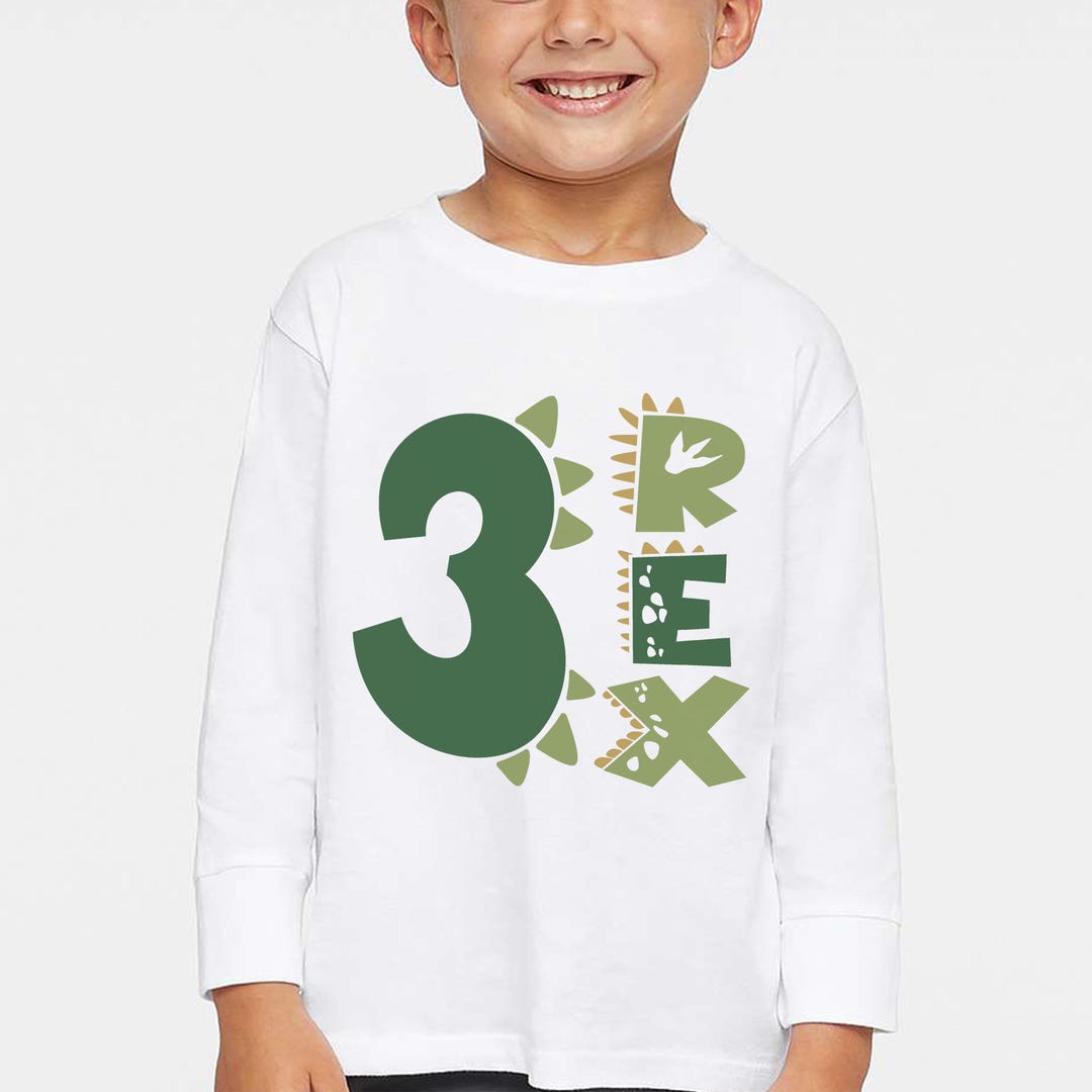 Three Rex Birthday Shirt, 3rd Dinosaur Birthday Tee, Dino Birthday Boy ...