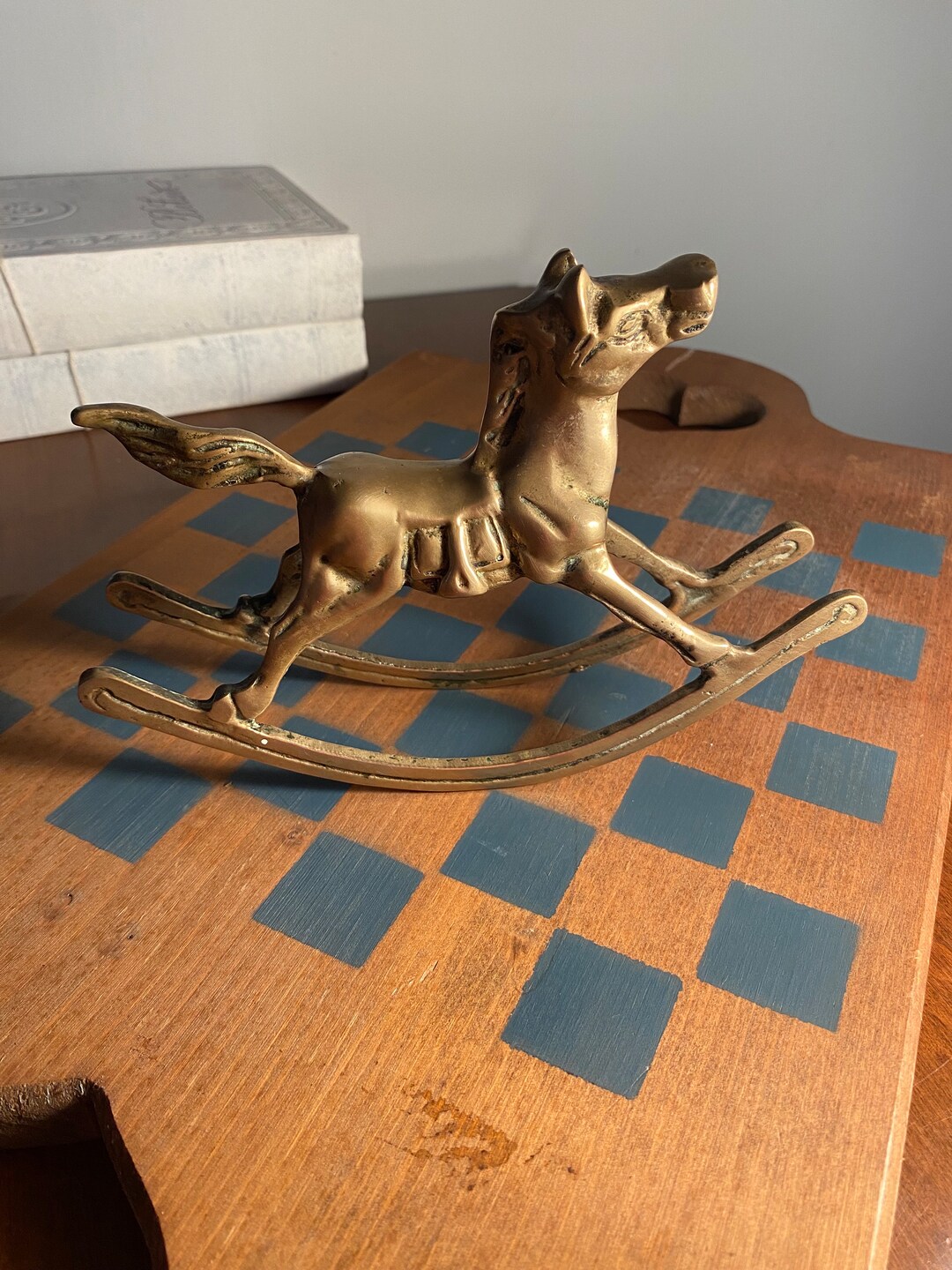 Vintage Metal Brass Rocking Horse Pony, Head Down, Rocking Action ...