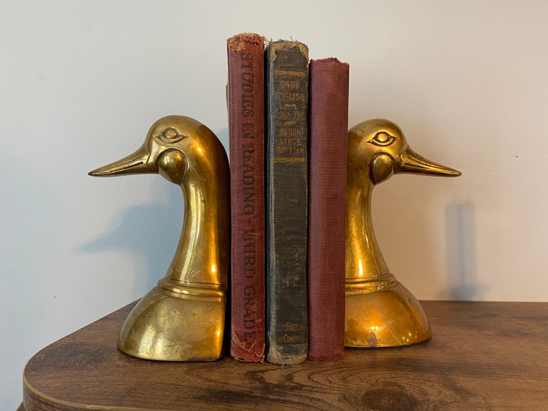 Vintage Solid Brass Duck Bookends, Duck Head Bust Bookends, Vintage ...