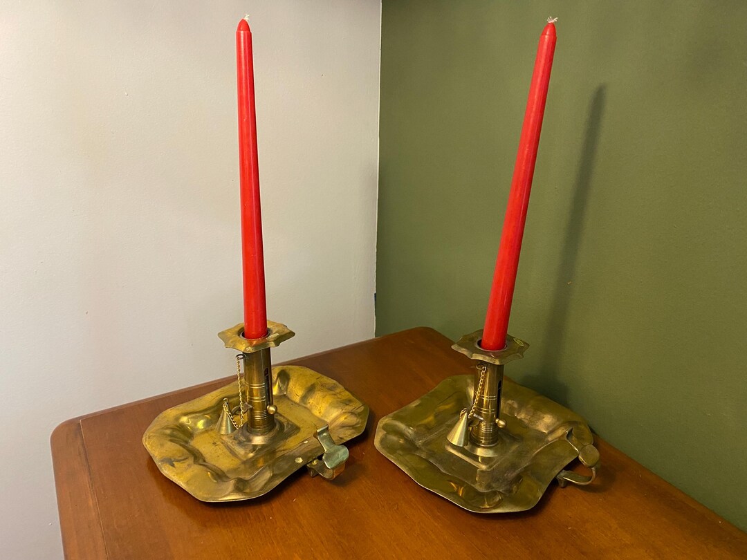 Brass Adjustable Chamberstick Set, Vintage Push up Brass Chamber Candleholder, Vintage ...