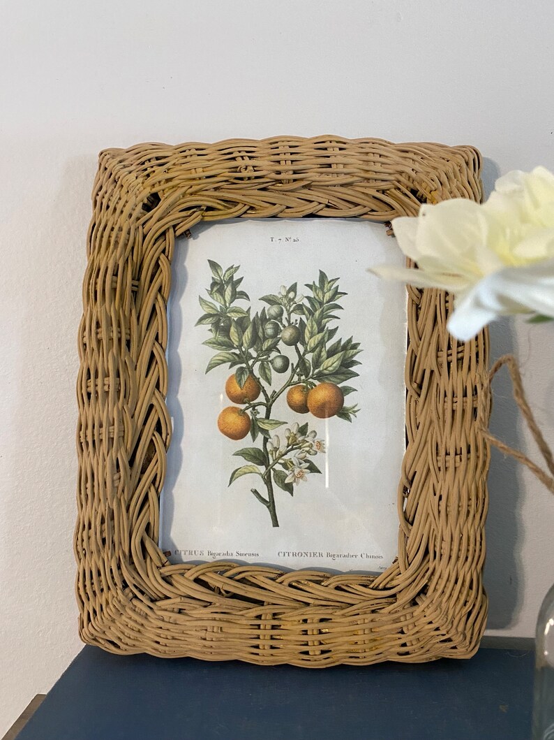 Boho Woven Ratan Frame, Vintage Wicker Photo Frame, Neutral Vintage Tan ...