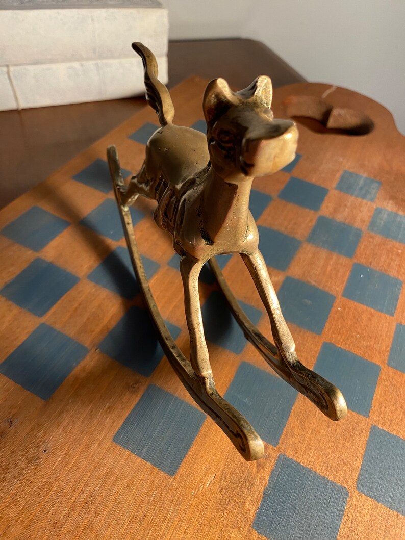Vintage Metal Brass Rocking Horse Pony, Head Down, Rocking Action ...