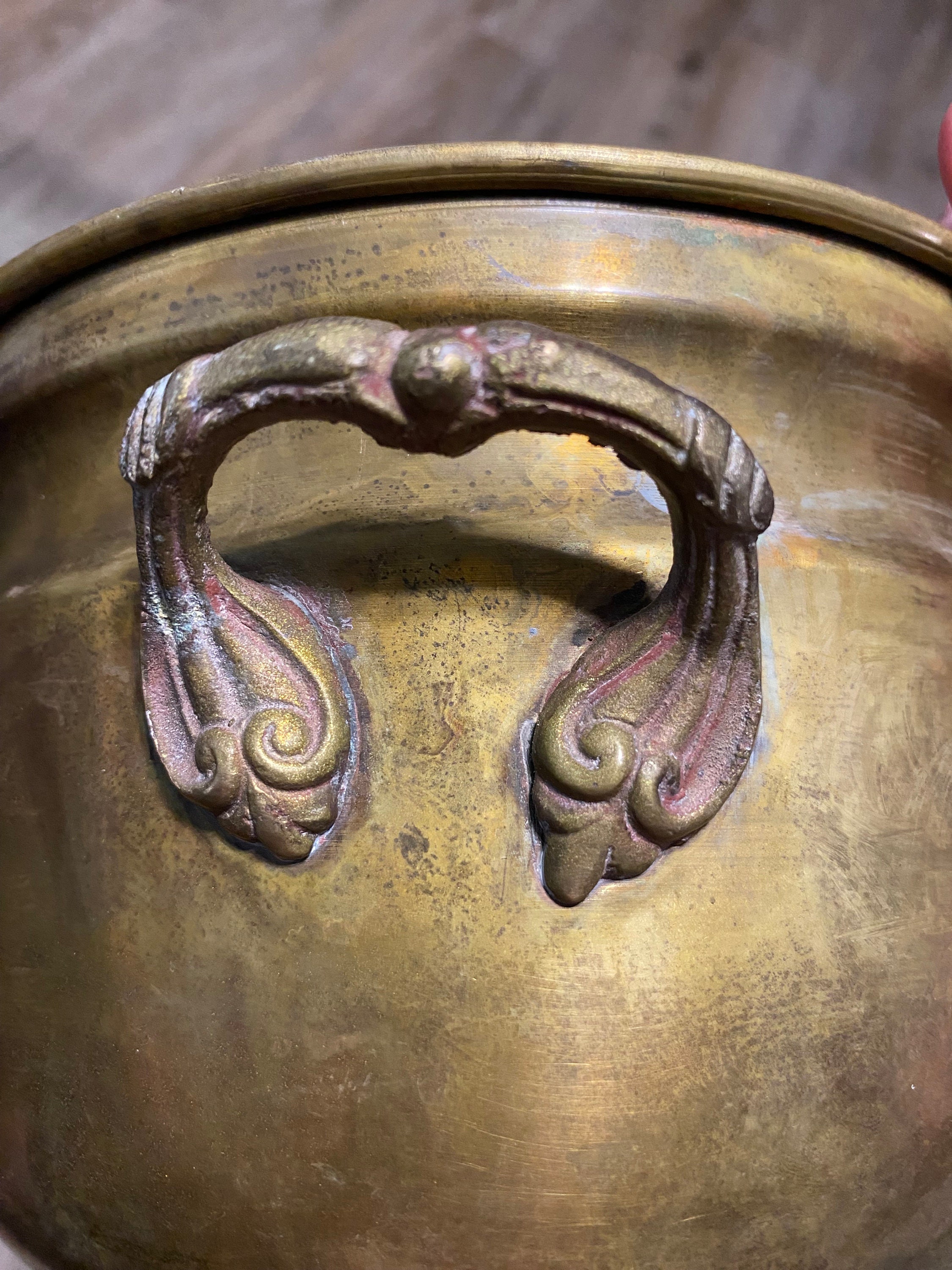Large Brass Pot With Scroll Feet, Vintage Large Brass Container, Scroll ...