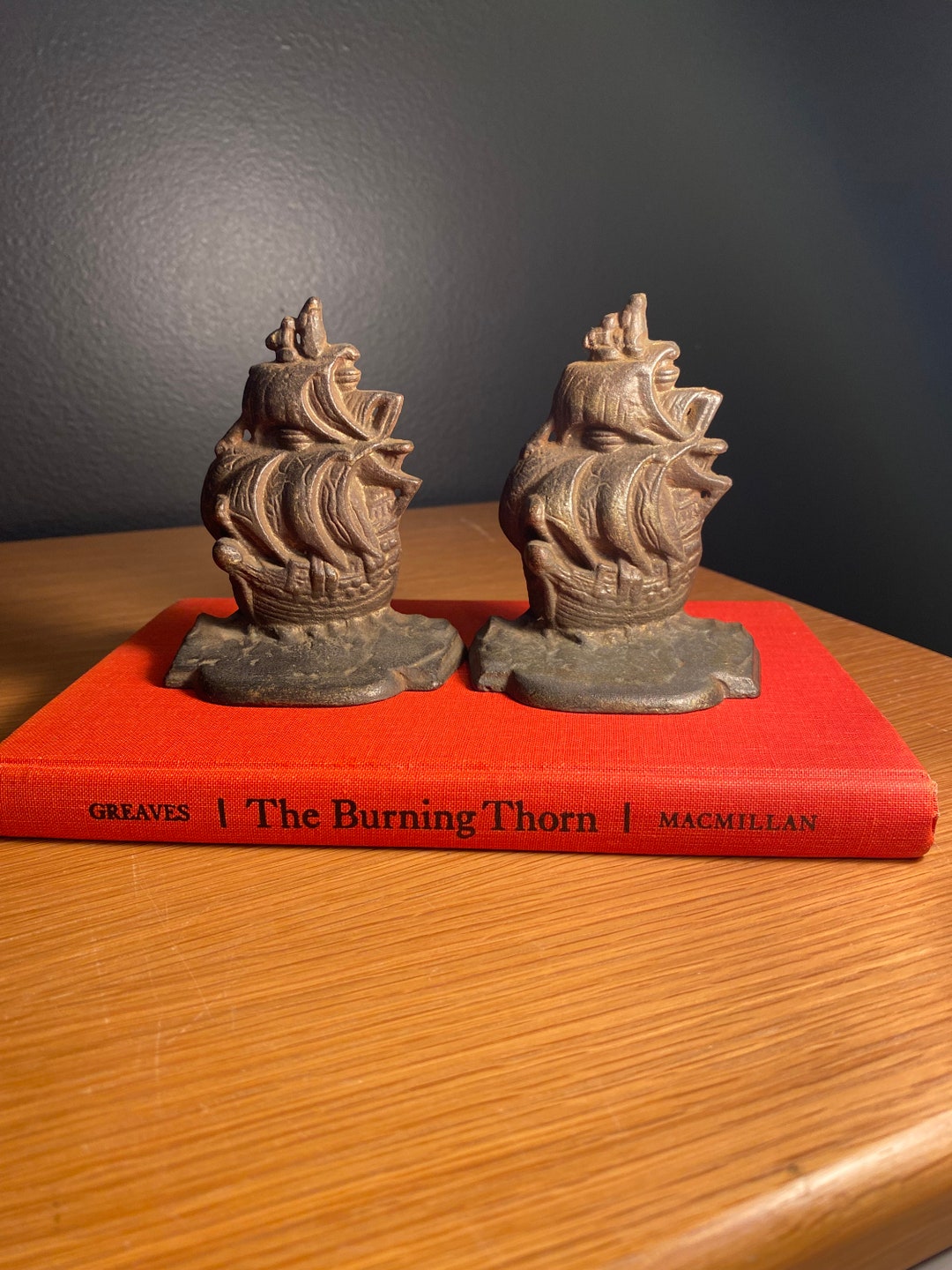 Antique Cast Iron Galleon Sailing Ship Bookends, Old World Ship ...