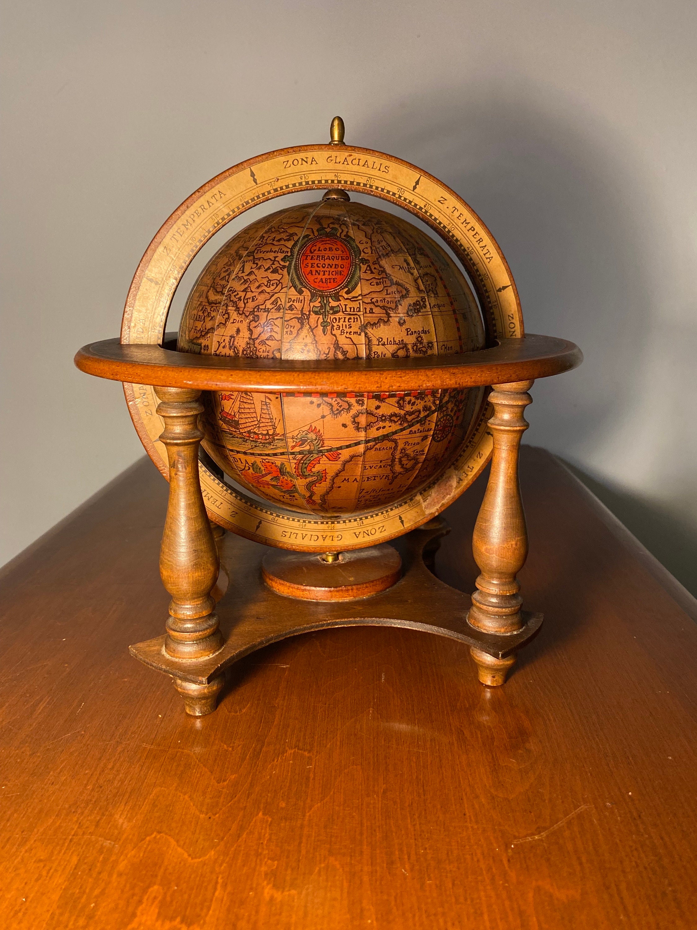 Olde World Wood Desk Globe, Vintage Wood Zodiac Sign Globe, Rotating ...