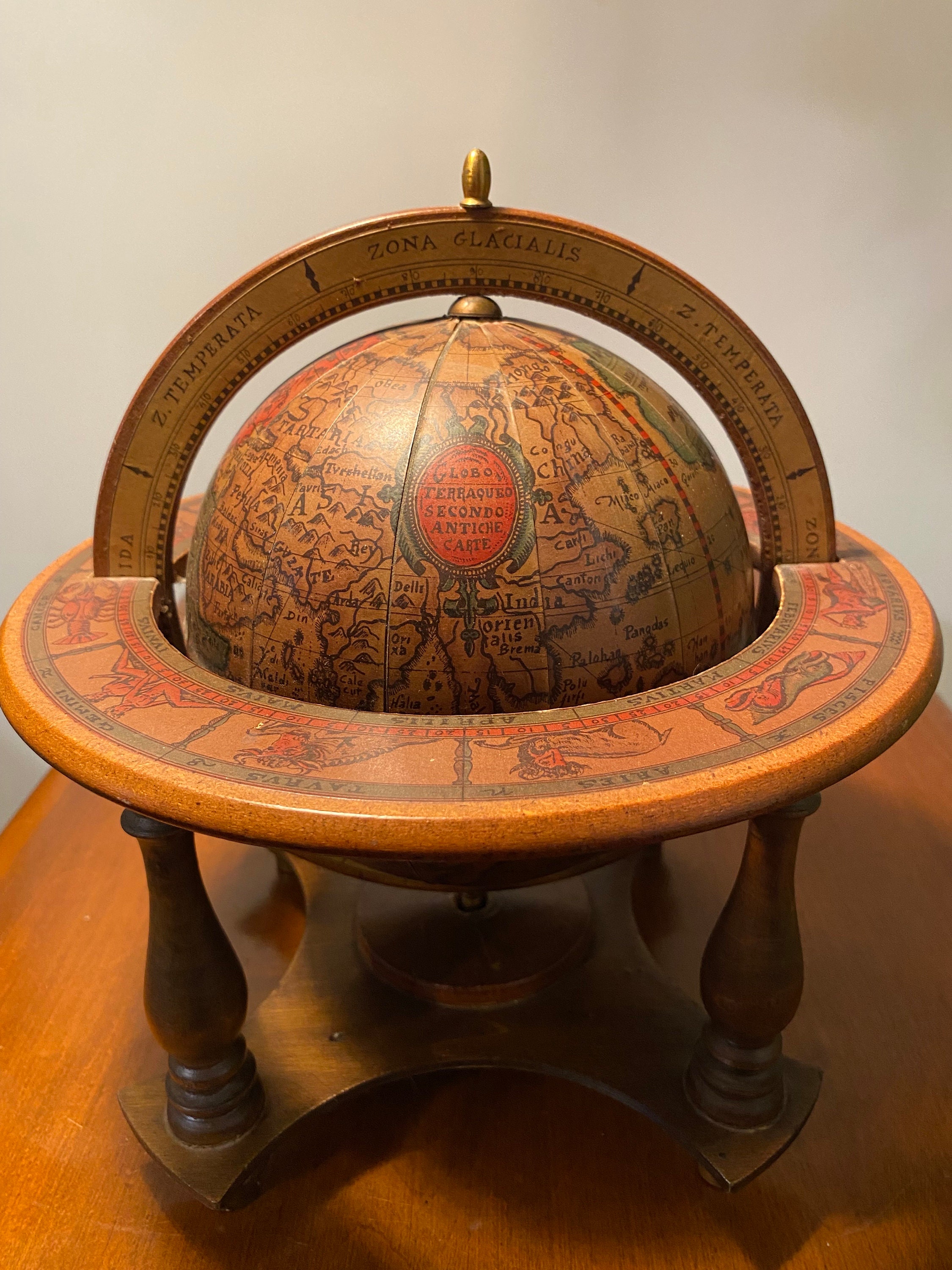 Olde World Wood Desk Globe, Vintage Wood Zodiac Sign Globe, Rotating ...