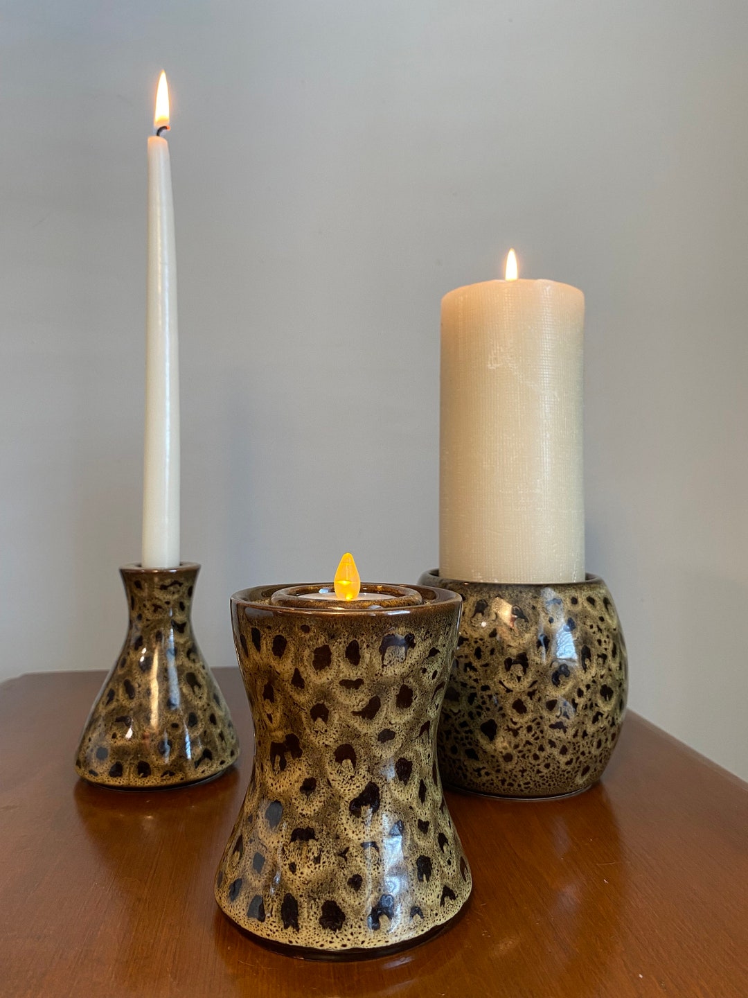 Stackable Splatterware Pottery Candleholders, Vintage Splatterware ...