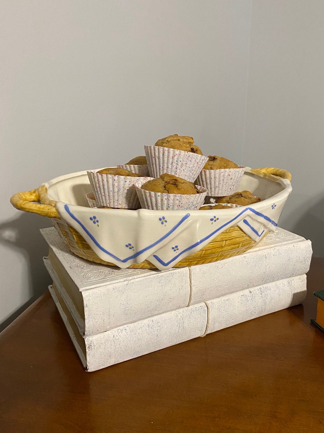 Ceramic Cottagecore Wicker Basket, Ceramic Lattice Basket With Floral ...