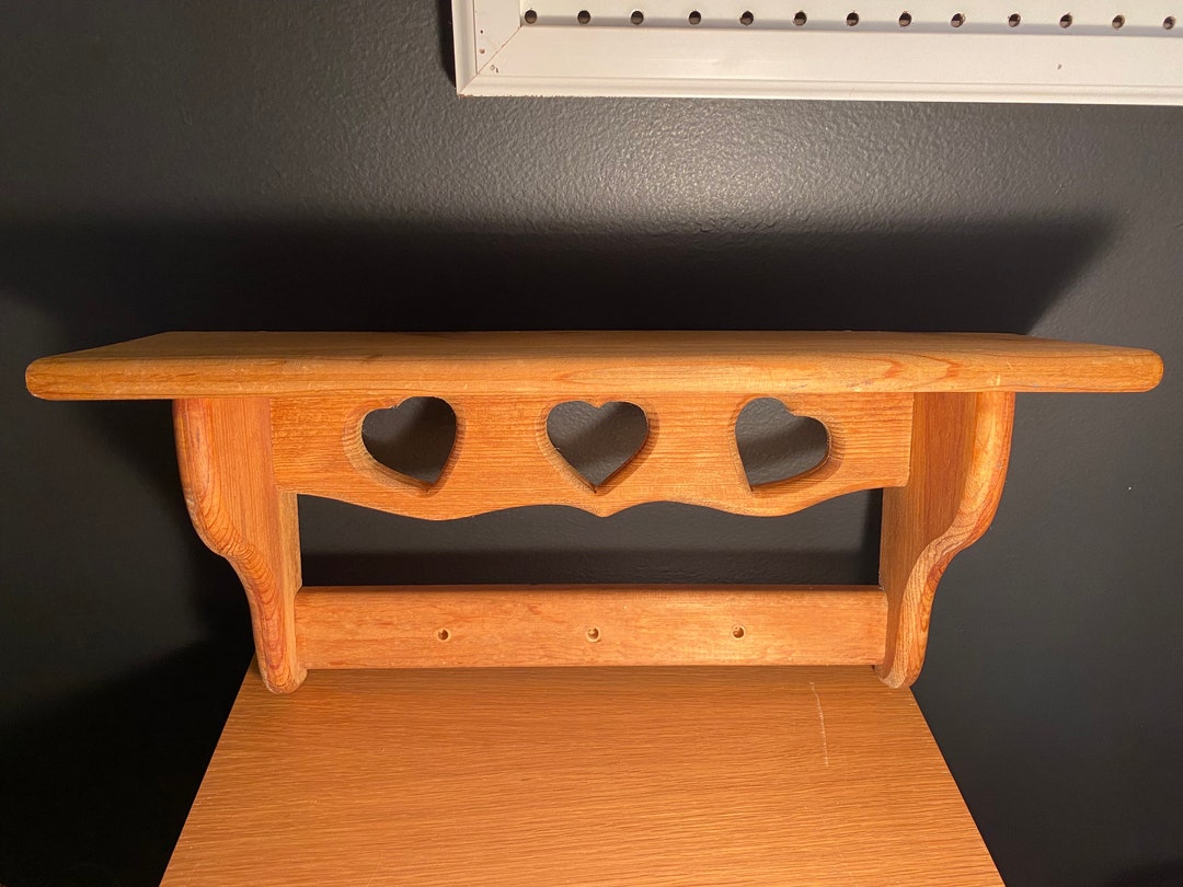 Wood Wall Shelf, Vintage Solid Oak, Rustic Wooden Heart, French Country ...