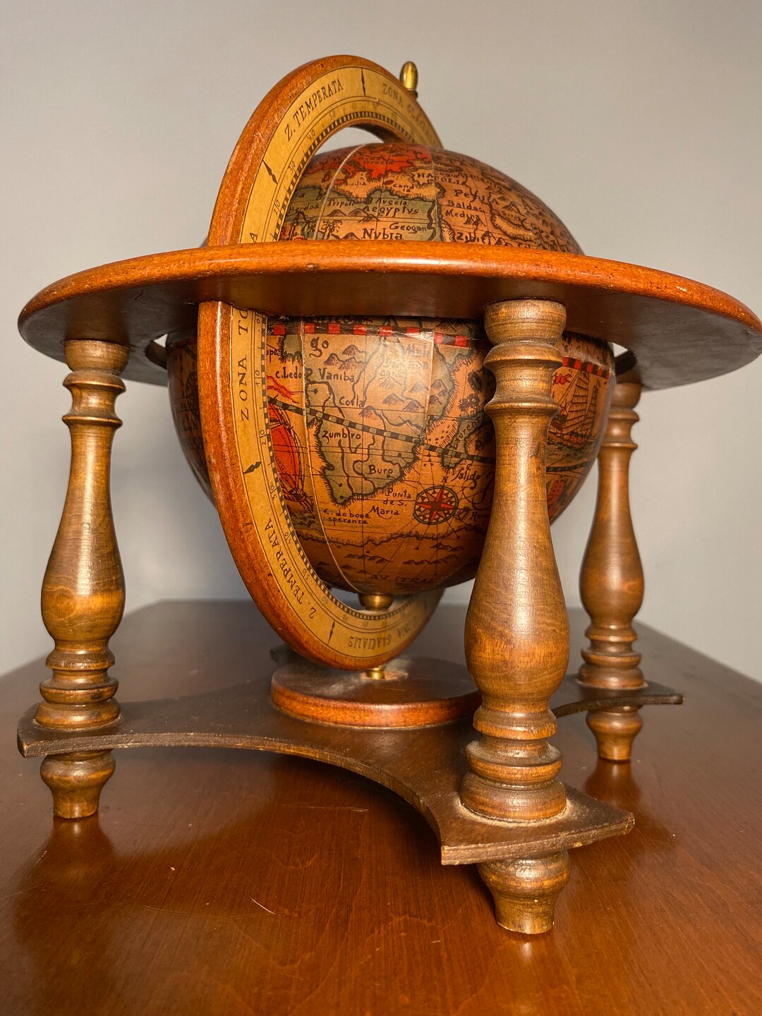 Olde World Wood Desk Globe, Vintage Wood Zodiac Sign Globe, Rotating ...