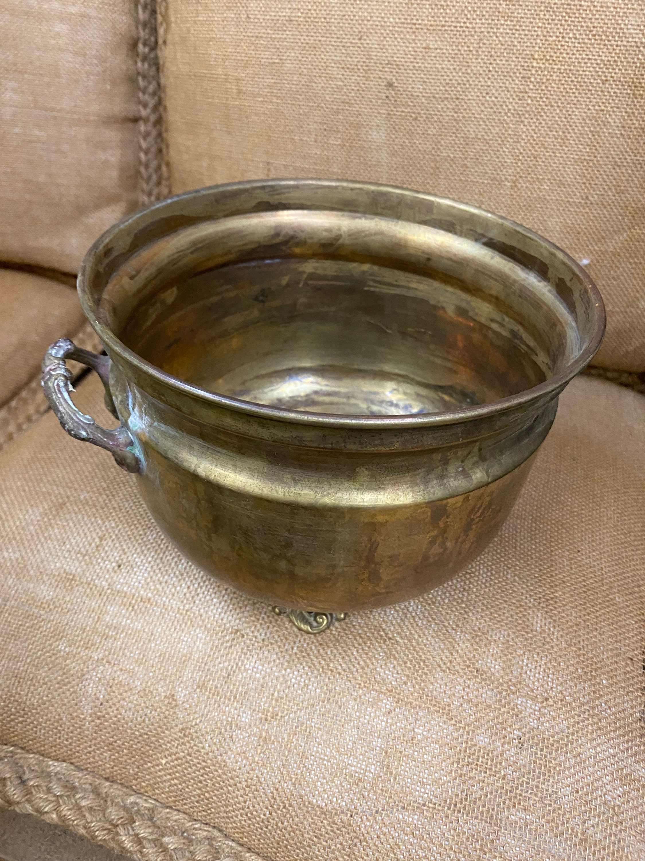 Large Brass Pot With Scroll Feet, Vintage Large Brass Container, Scroll ...
