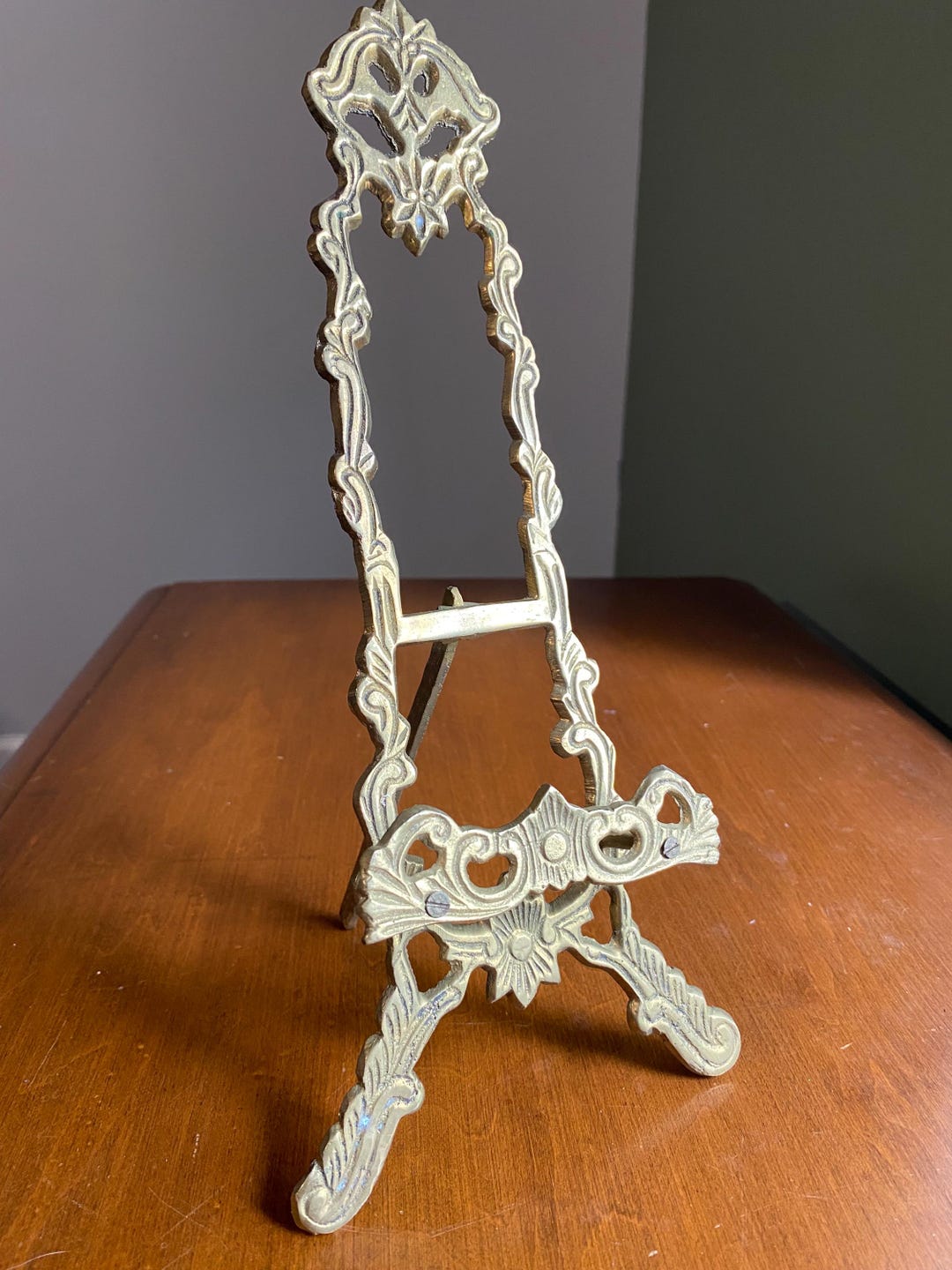 Solid Brass Art Plate Stand Easel, Brass Plate Stand, Vintage Brass ...