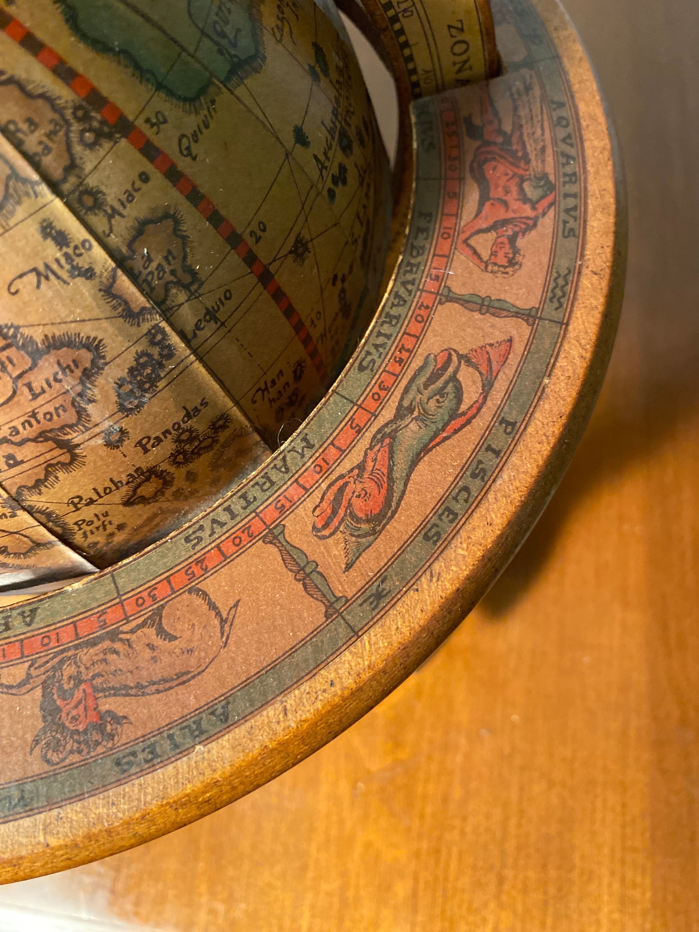 Olde World Wood Desk Globe, Vintage Wood Zodiac Sign Globe, Rotating ...