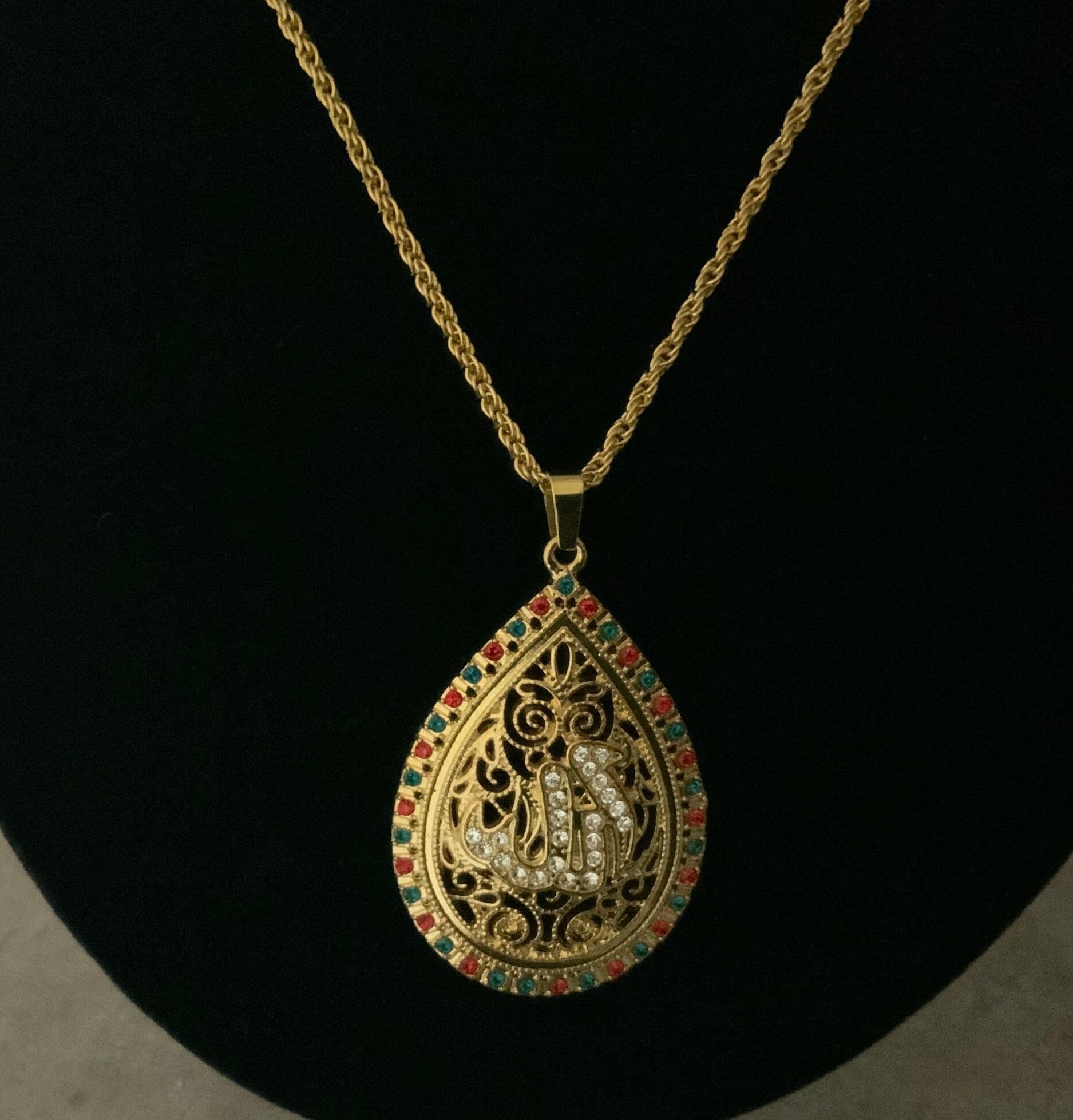 Allah Pendent Necklace Stoned 18k Gold Handcrafted Muslim Necklace ...