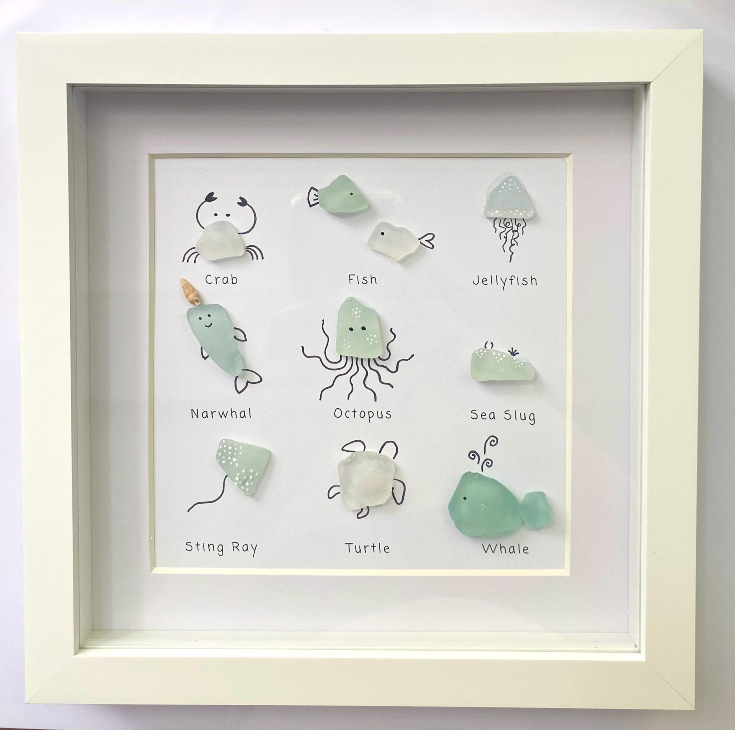 Sea Glass Sea Animals Wall Art | Underwater Ocean Fish, Crab, Jellyfish ...
