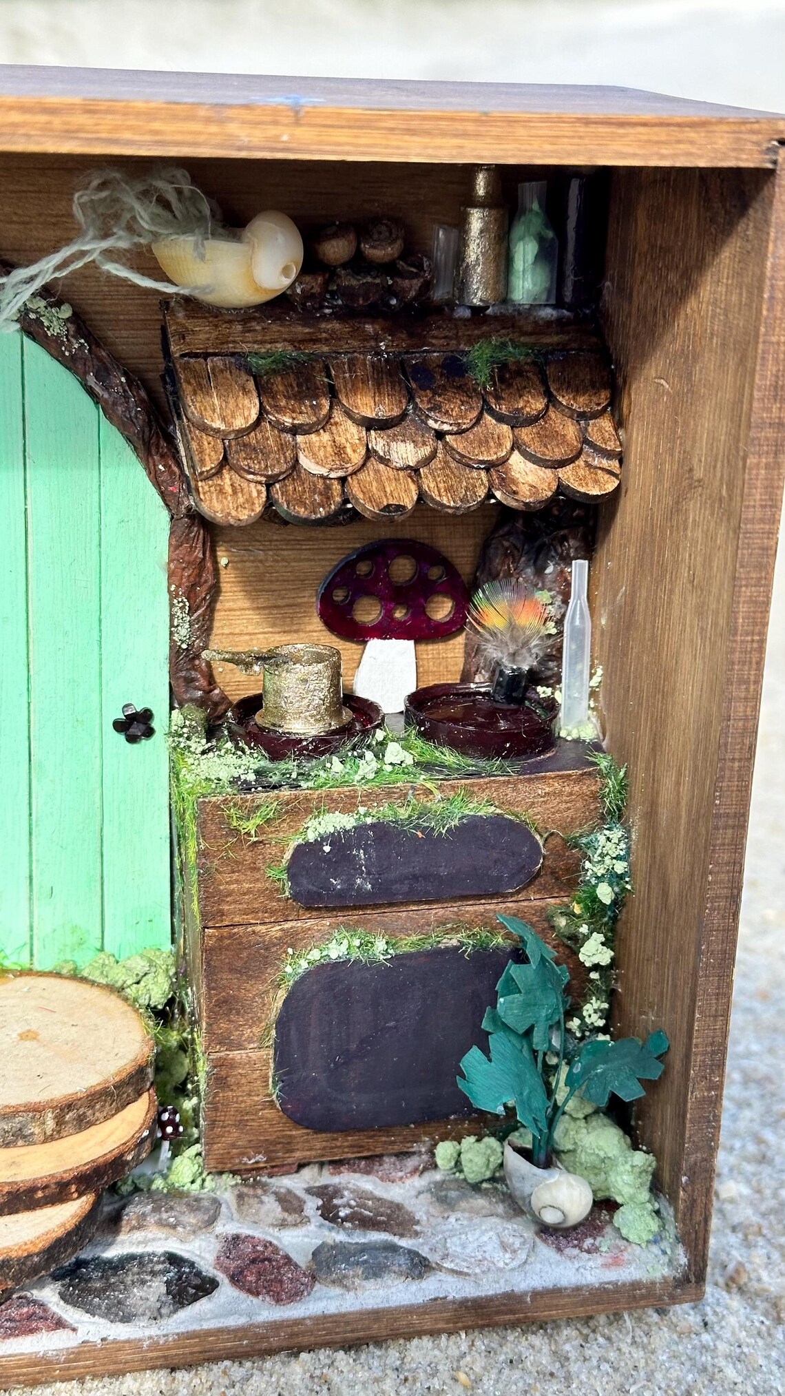 Fairy House Kitchen With Green Fairy Door | Custom Handmade Booknook ...