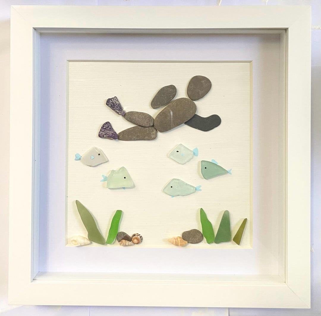 Sea Glass Scuba Diver Ocean Wall Art | Handmade Coastal Aquarium ...
