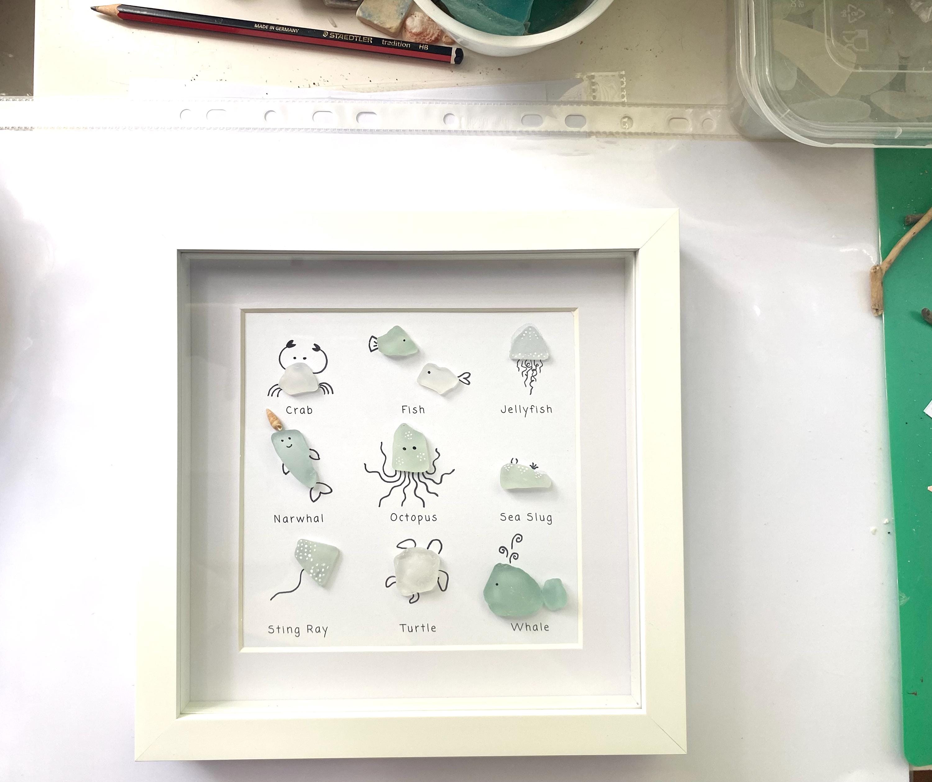 Sea Glass Sea Animals Wall Art | Underwater Ocean Fish, Crab, Jellyfish ...