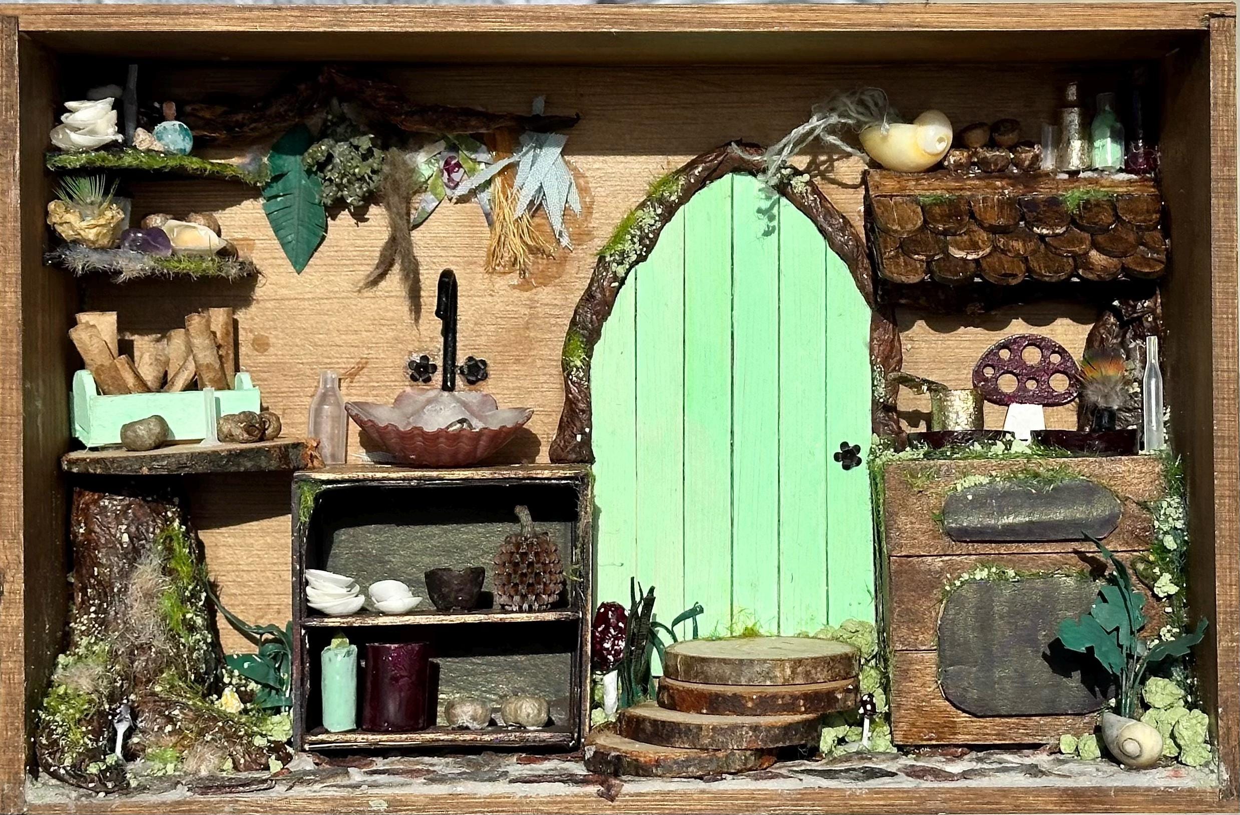 Fairy House Kitchen With Green Fairy Door | Custom Handmade Booknook ...