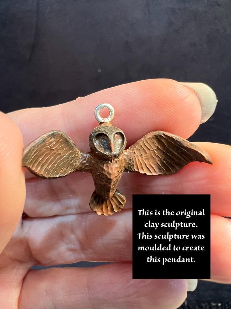 Barn Owl Pendant, Golden Flying Bird Necklace Totem for Nature Lovers ...