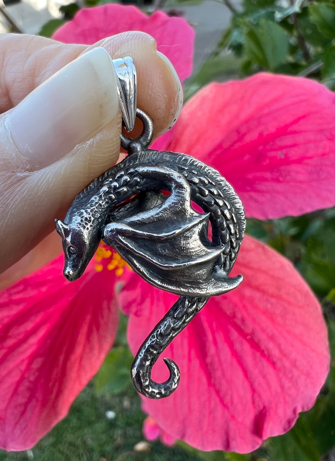 Sterling Silver Dragon Pendant Necklace / Fantasy Dragon Jewelry - Etsy