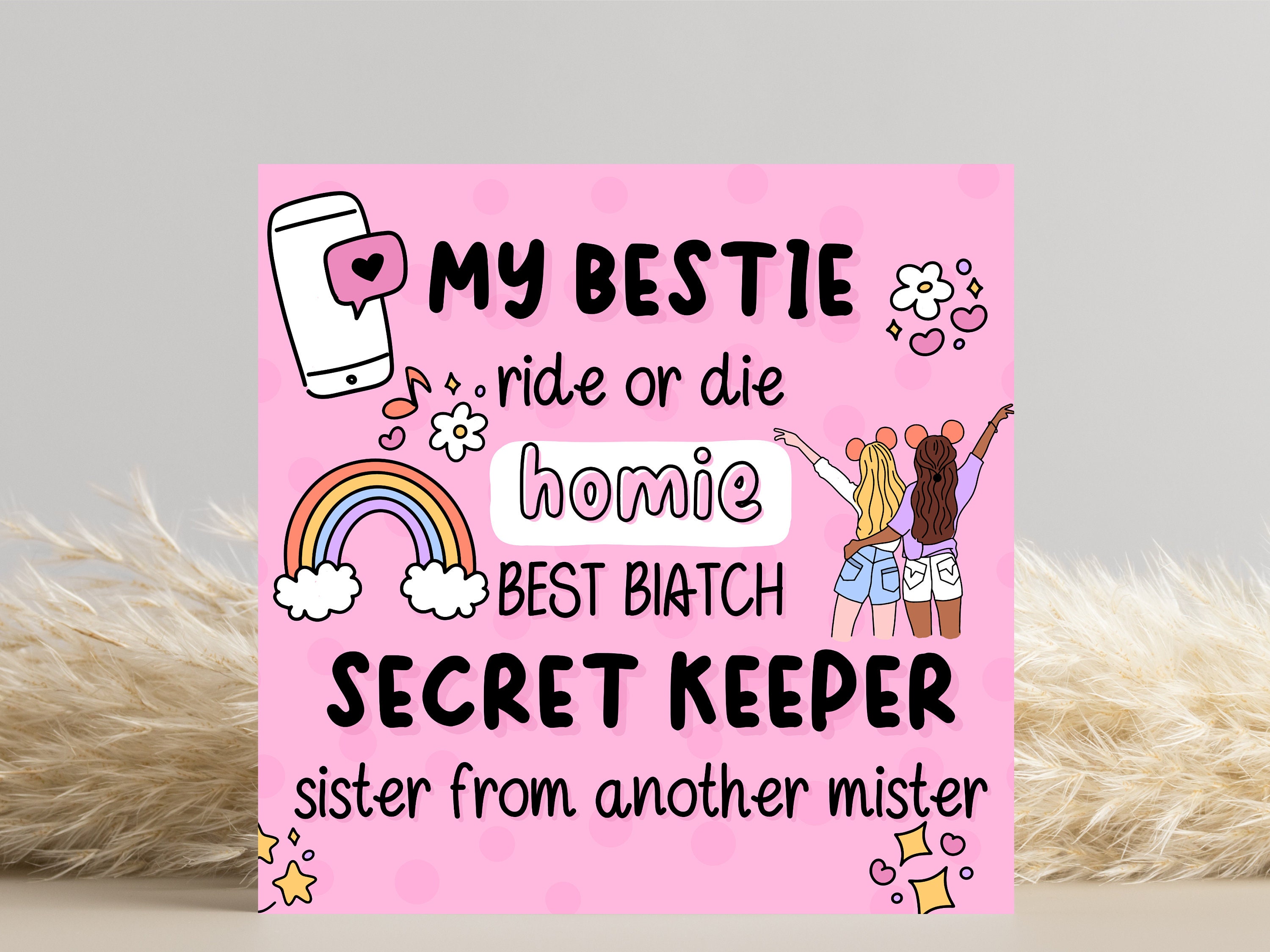 Bestie Birthday Card Happy Birthday to My Best Friend Pink Illustrated ...
