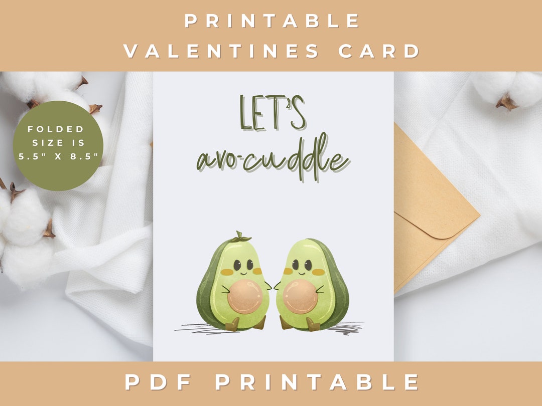 Printable Pun Valentines Day Card, Let's Avo-cuddle, Instant Download ...