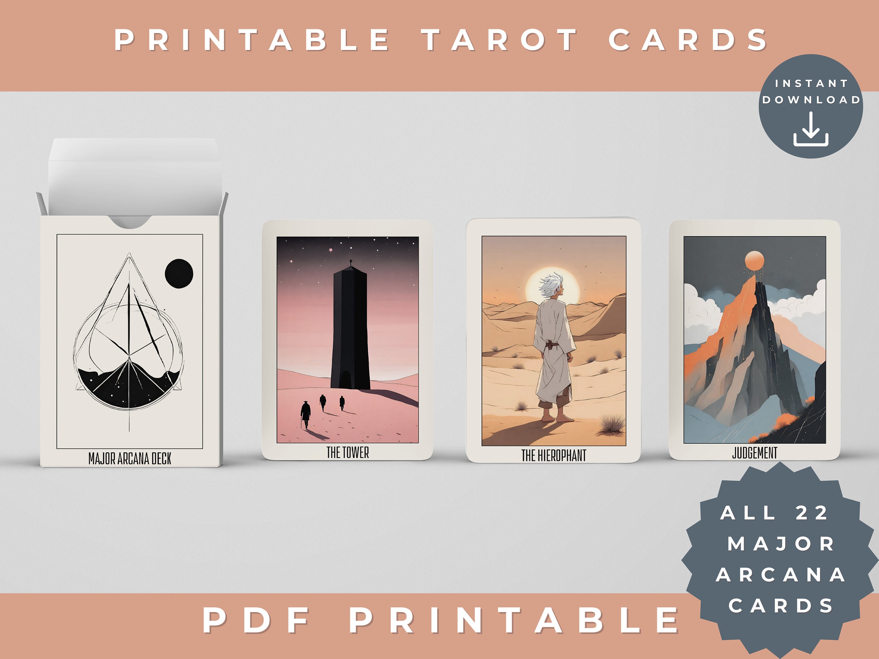 Printable Tarot Deck of Cards, Full Major Arcana Cards, Modernist ...
