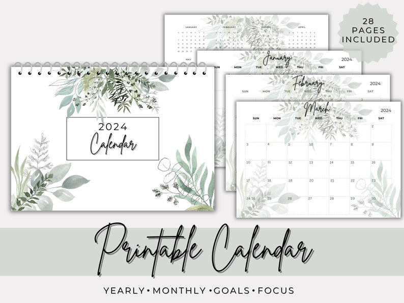 Printable 2024 Botanical Calendar, Succulent Calendar, Yearly and ...
