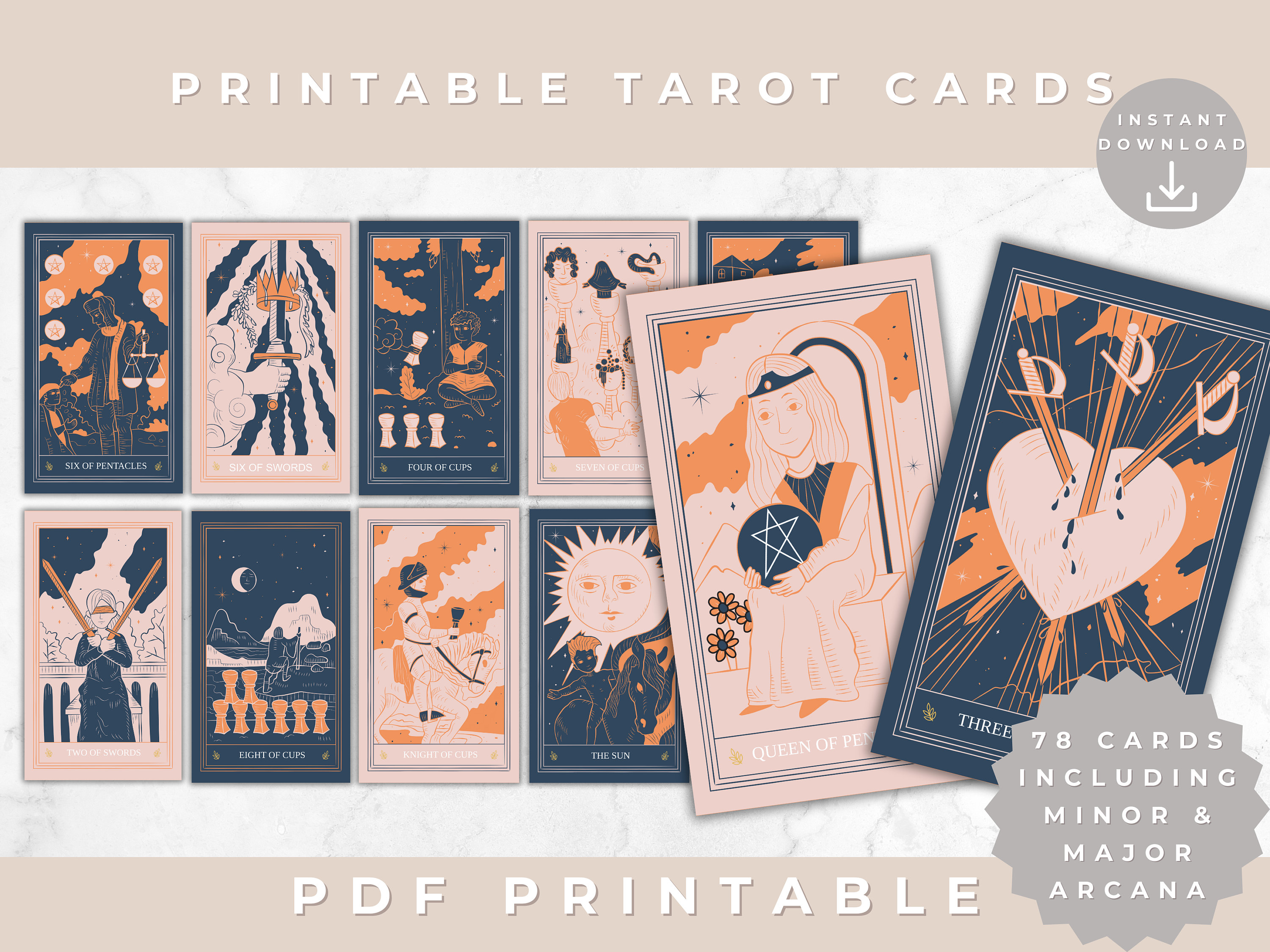 Printable Tarot Deck of Cards 78 Tarot Cards Mystical - Etsy
