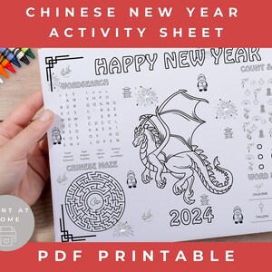 Kids Printable Chinese New Year Activity Sheet, Year of the Dragon 2024 ...